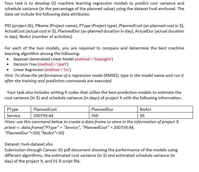 Solved Your task is to develop 02 machine learning | Chegg.com