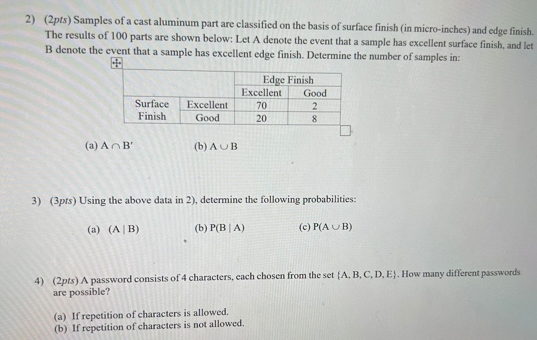 Solved Samples of a cast aluminum part are classified on the | Chegg.com