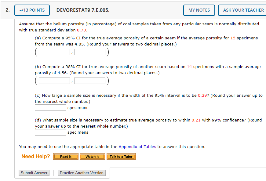 Solved 13 Points Devorestat9 7 E 005 My Notes Ask Your
