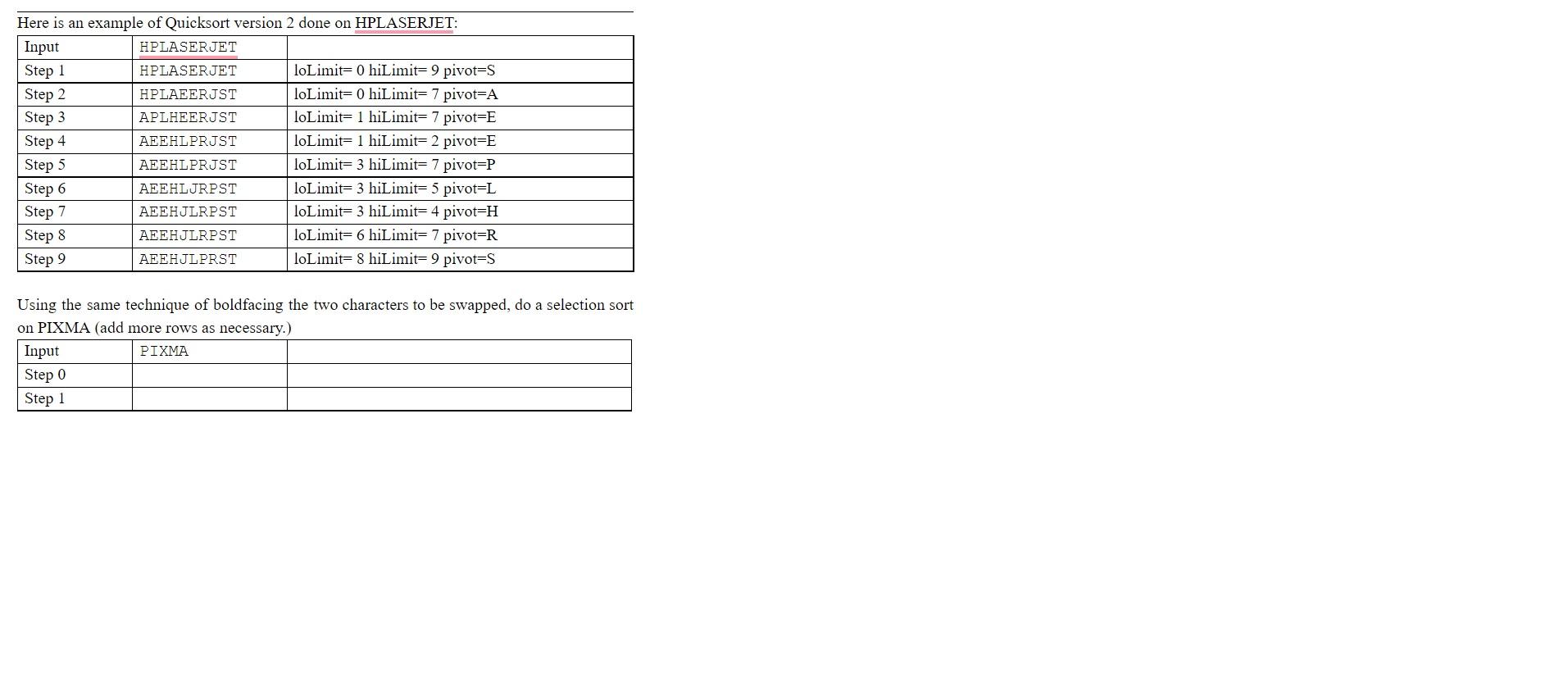 Solved Here is an example of Quicksort version 2 done on | Chegg.com