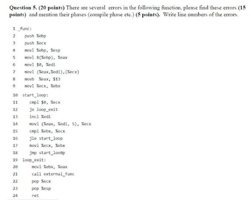Question 5. (20 points) There are several errors in | Chegg.com