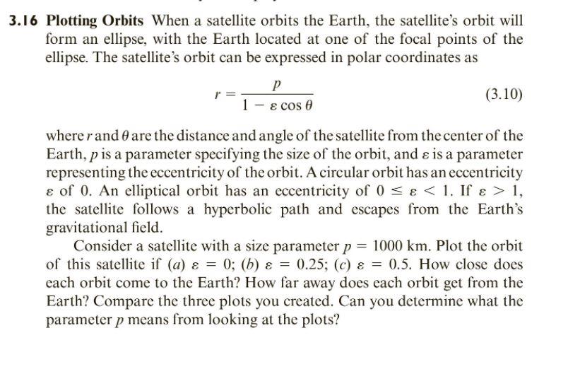 Solved 3.16 Plotting Orbits When a satellite orbits the | Chegg.com