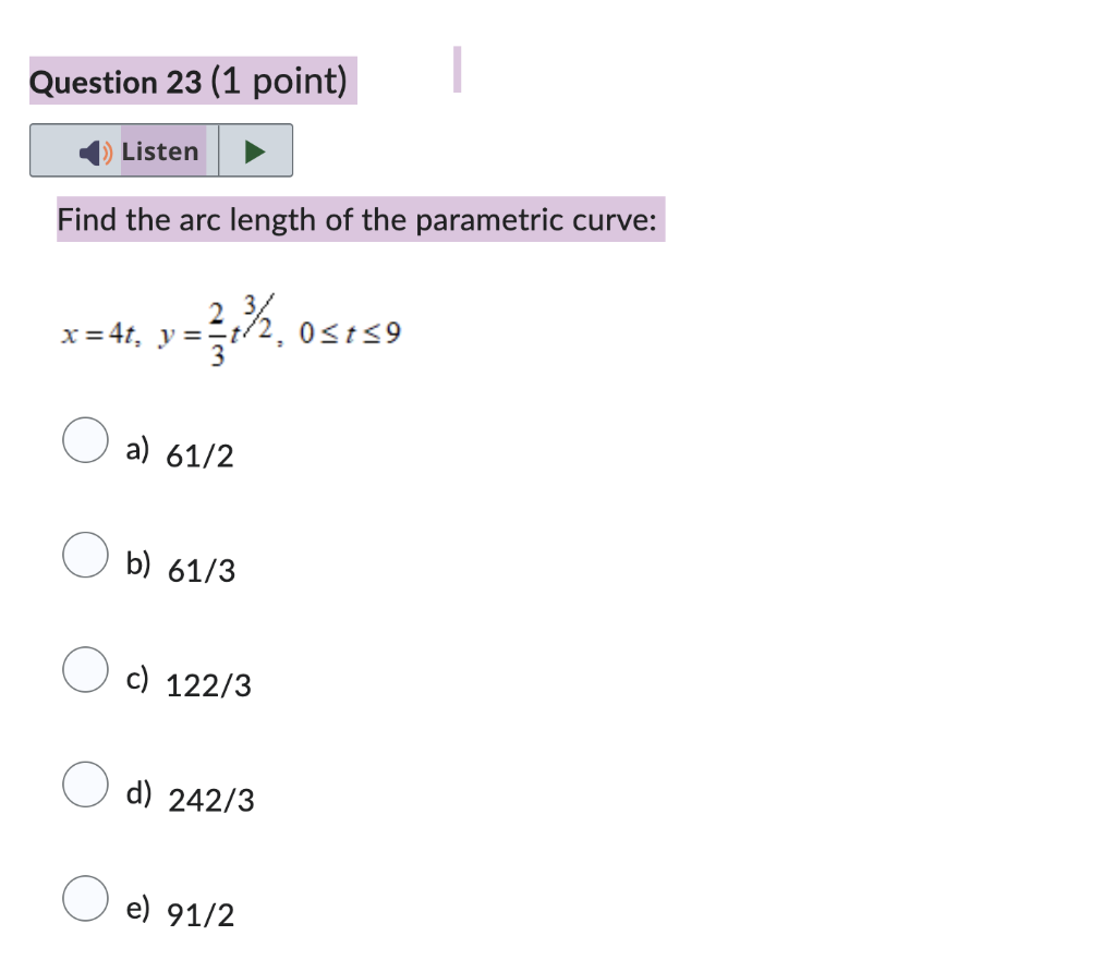 Solved Find the arc length of the parametric curve: | Chegg.com