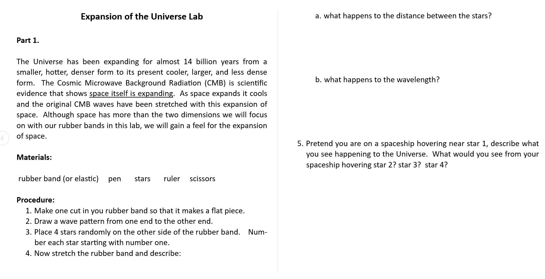 Solved Expansion of the Universe Lab Part 1. The Universe | Chegg.com