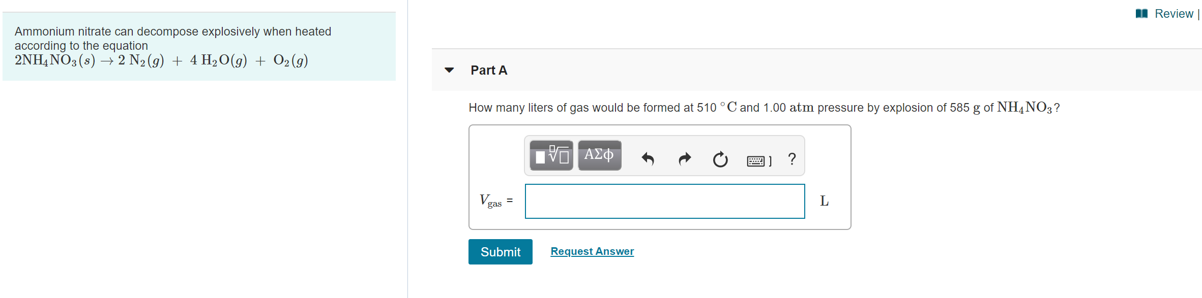 Solved 1 Review Ammonium nitrate can decompose explosively | Chegg.com