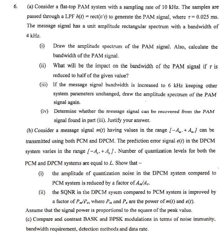 Solved (a) Consider a flat-top PAM sysiem with a sampling | Chegg.com