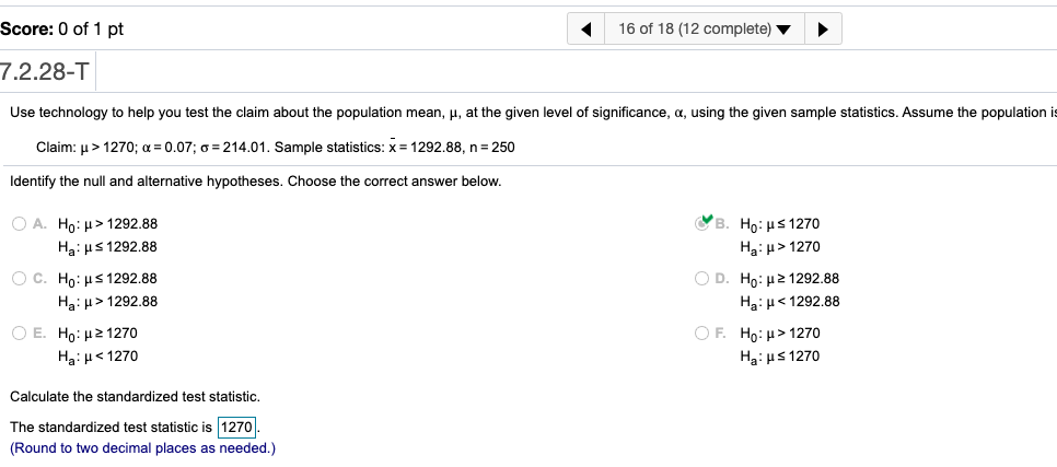 Solved Score: 0 of 1 pt 16 of 18 (12 complete) 7.2.28-T Use | Chegg.com