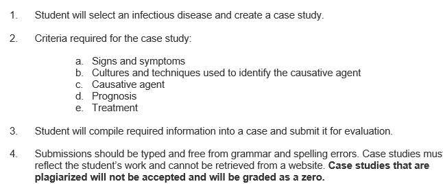 Solved 1. Student will select an infectious disease and | Chegg.com