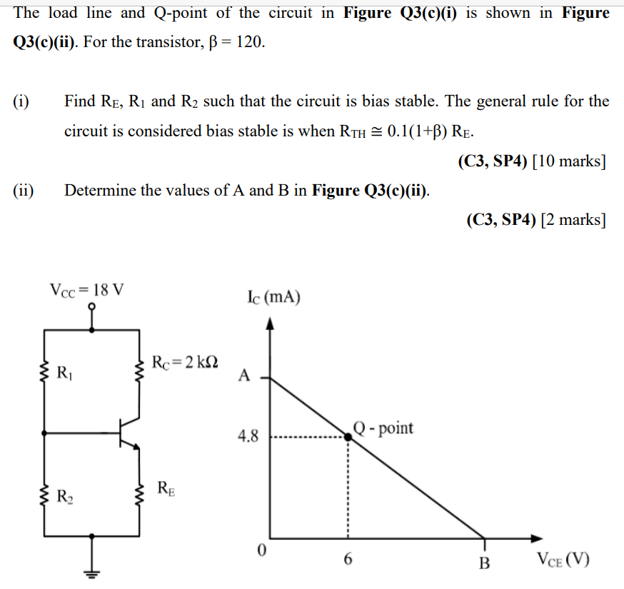 [Solved]: This load line and Q-point of the circuit in