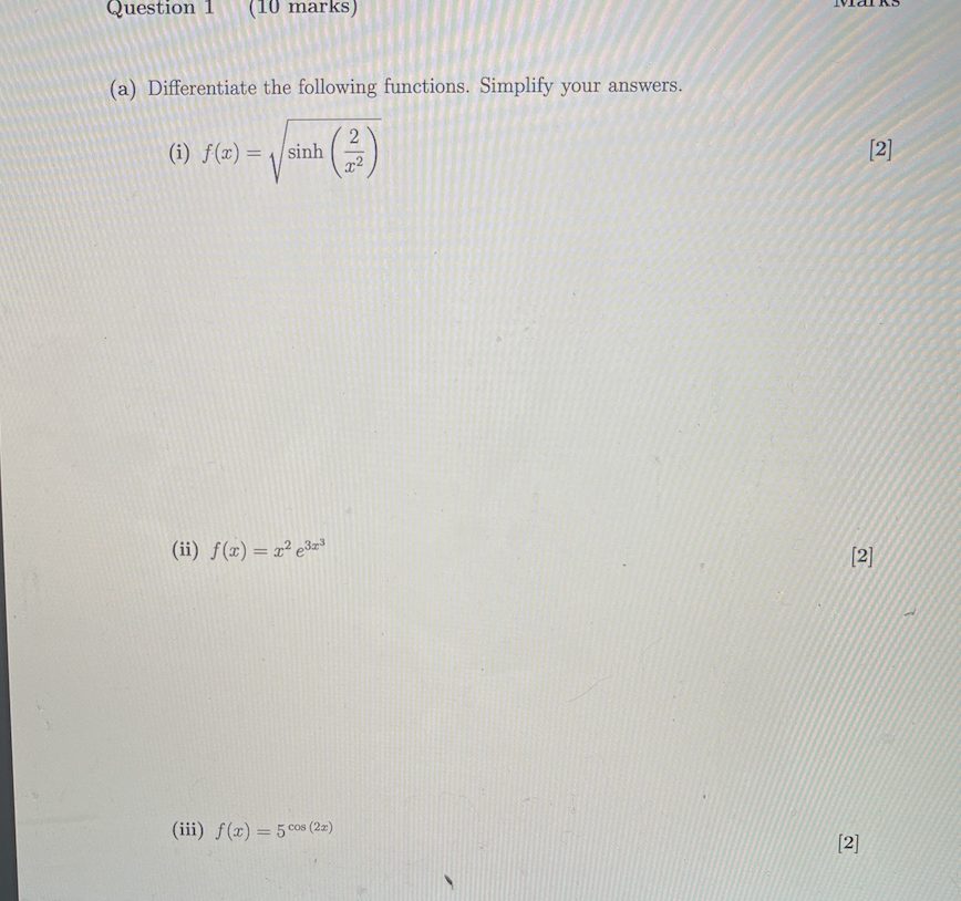 Solved (a) Differentiate the following functions. Simplify | Chegg.com