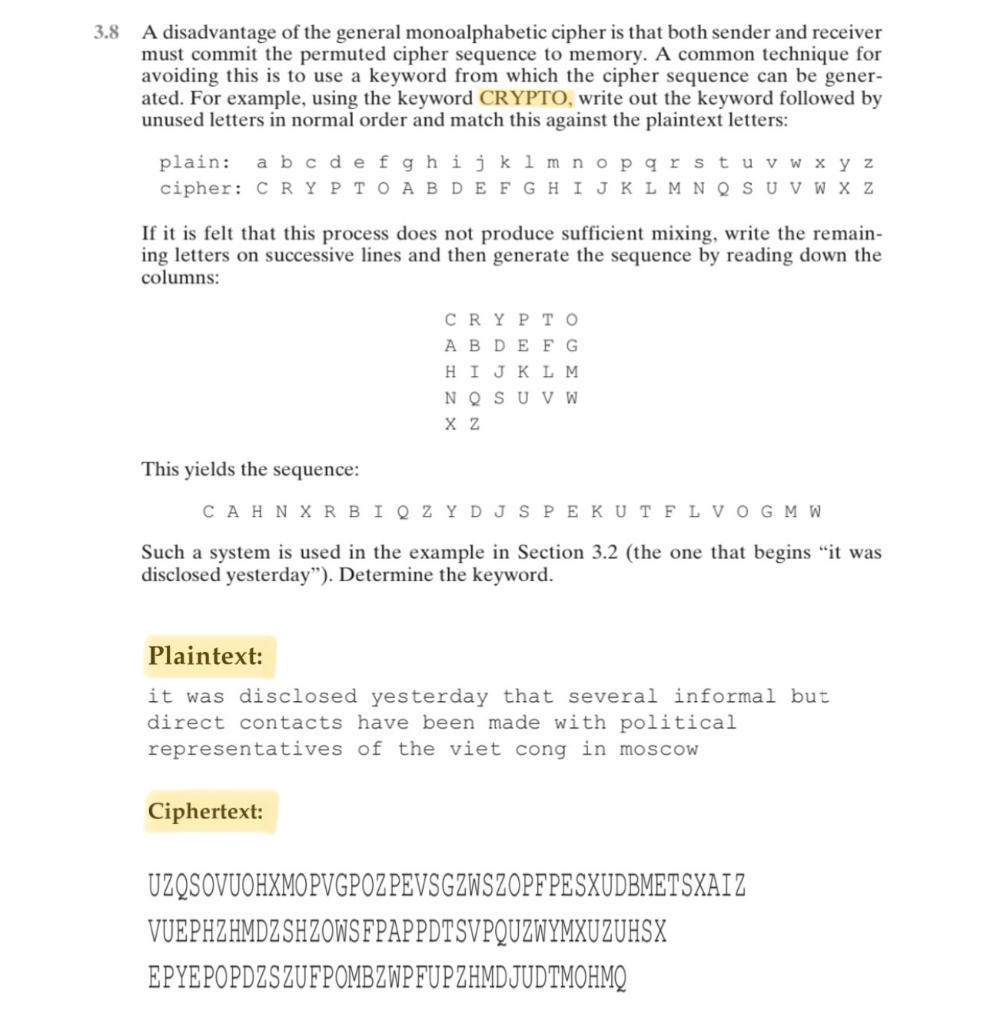 Solved 3.8 A disadvantage of the general monoalphabetic | Chegg.com