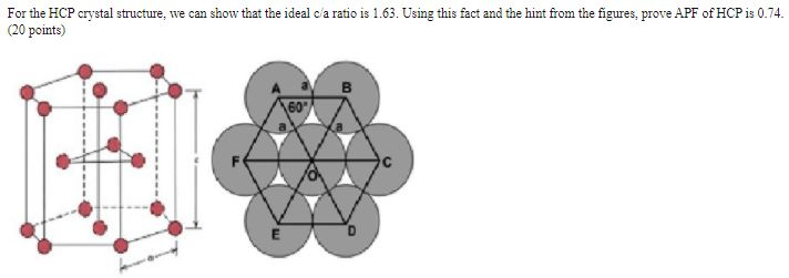 Solved For the HCP crystal structure, we can show that the | Chegg.com