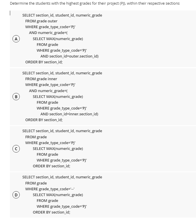 Solved Determine the students with the highest grades for | Chegg.com