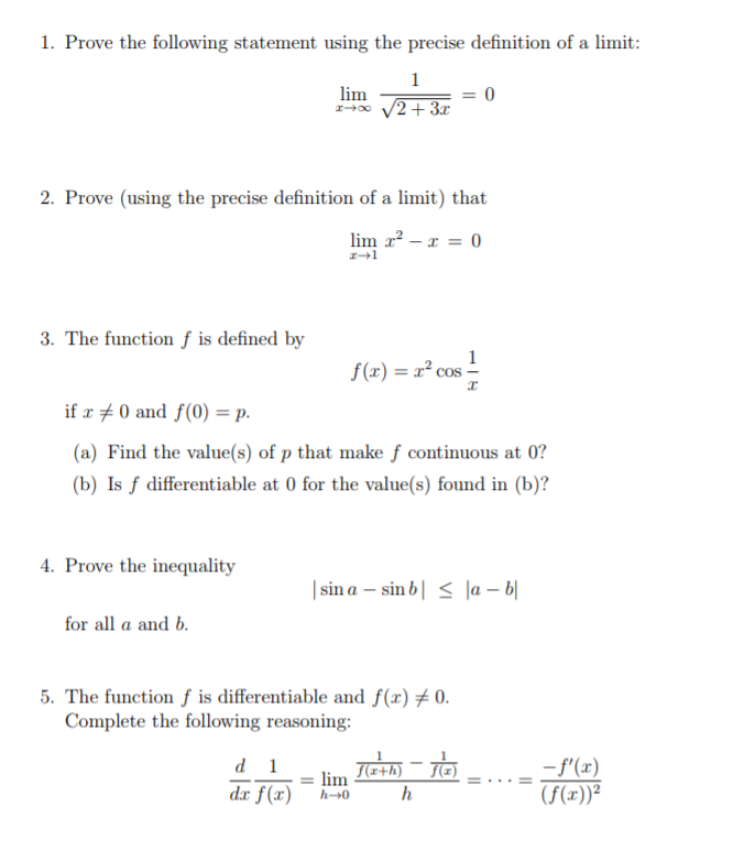 Solved 1. Prove the following statement using the precise | Chegg.com
