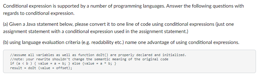Solved Conditional expression is supported by a number of | Chegg.com