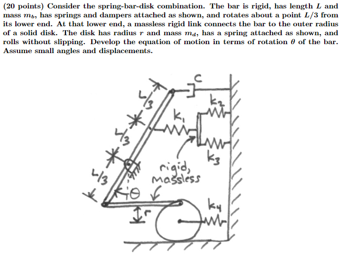 Solved (20 points) Consider the spring-bar-disk combination. | Chegg.com