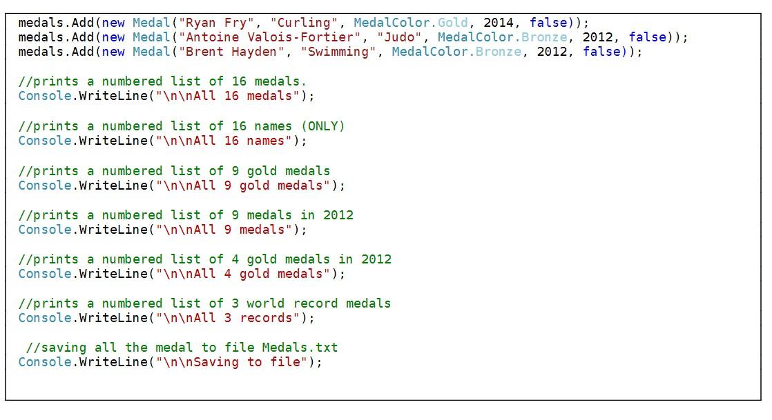 Solved Code the Medal Color enum below: This enum consist of | Chegg.com