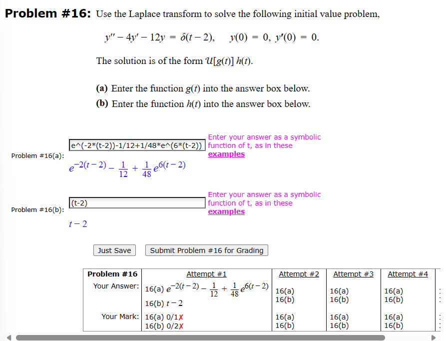 Solved Problem # 16: Use the Laplace transform to solve the | Chegg.com