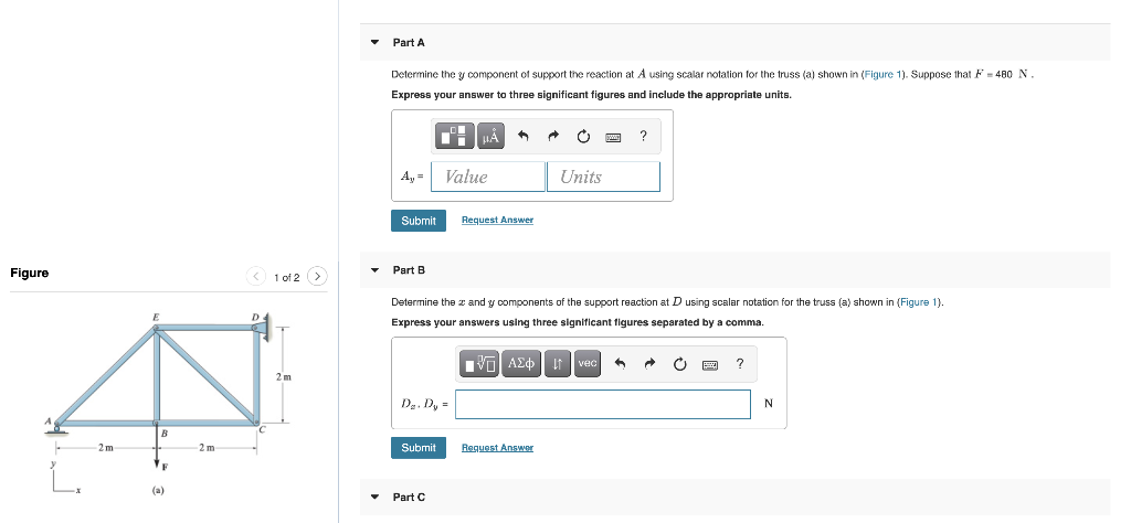 Solved Part A Determine The Y Component Of Support The