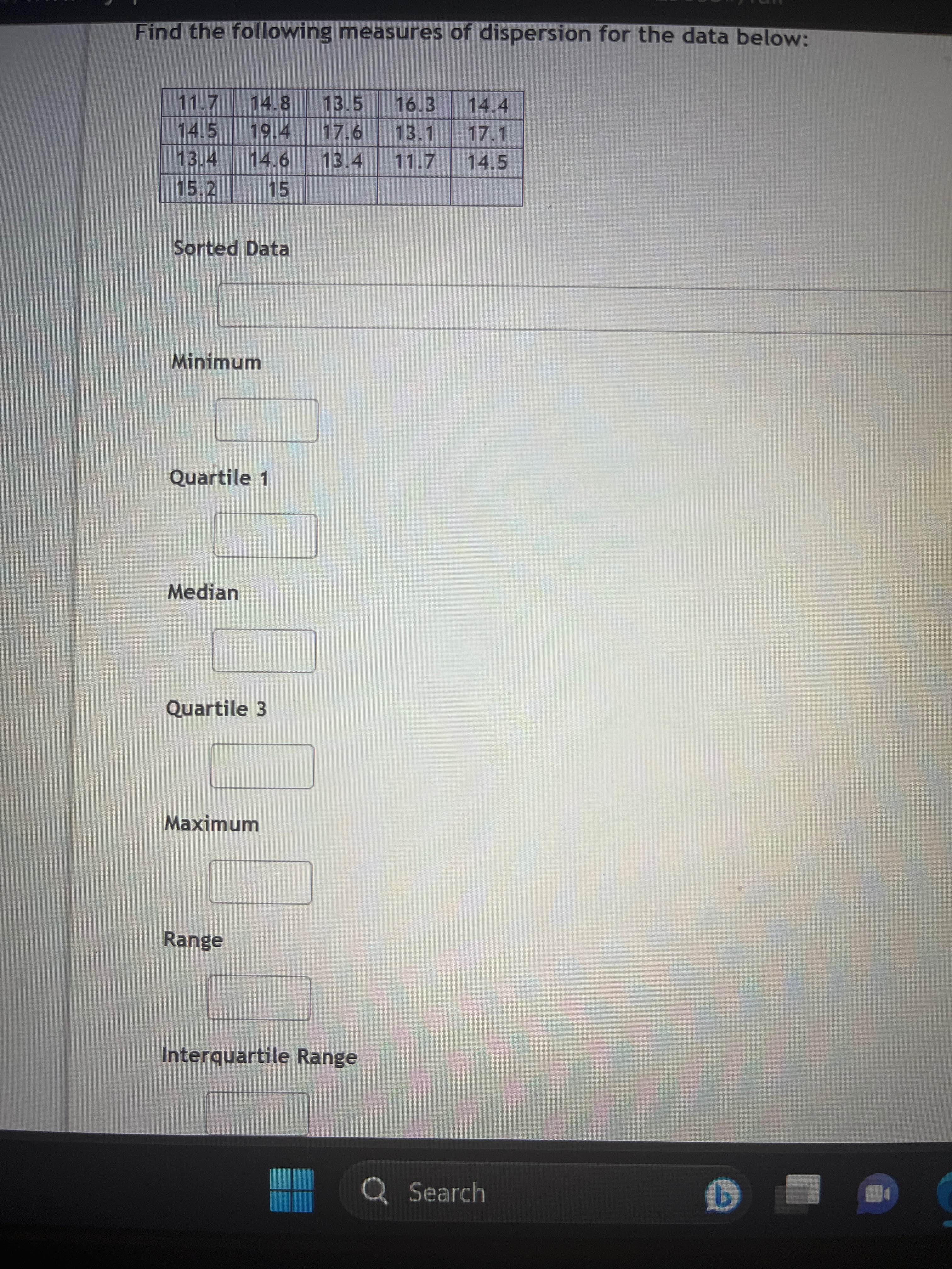 Solved Find the following measures of dispersion for the | Chegg.com