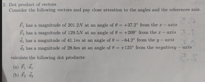 Solved 2. Dot product of vectors Consider the following | Chegg.com