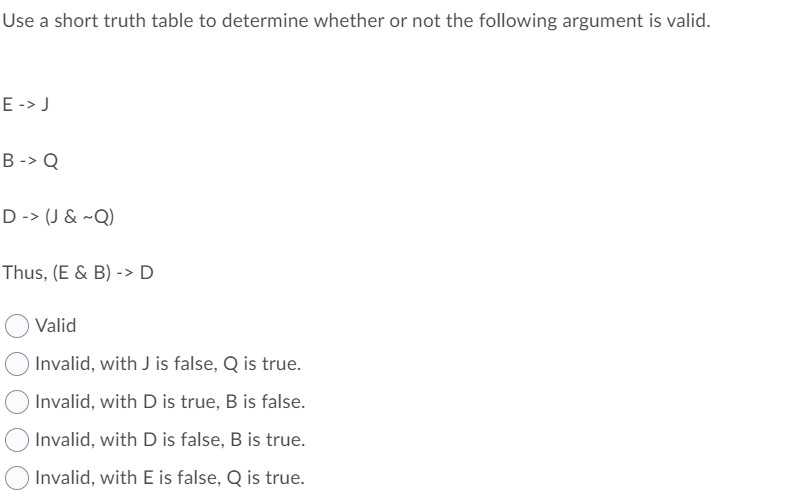 Solved Use a short truth table to determine whether or not | Chegg.com