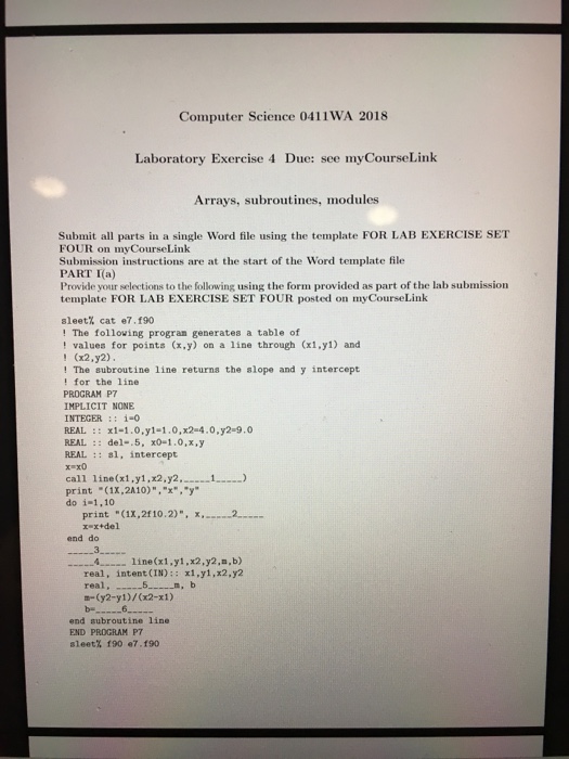 Solved Computer Science 0411WA 2018 Laboratory Exercise 4 | Chegg.com