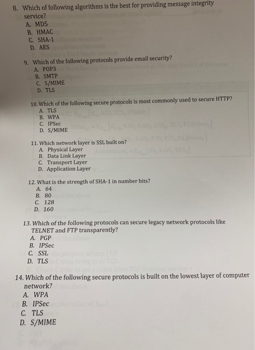 Solved 8. Which of following algorithms is the best for | Chegg.com