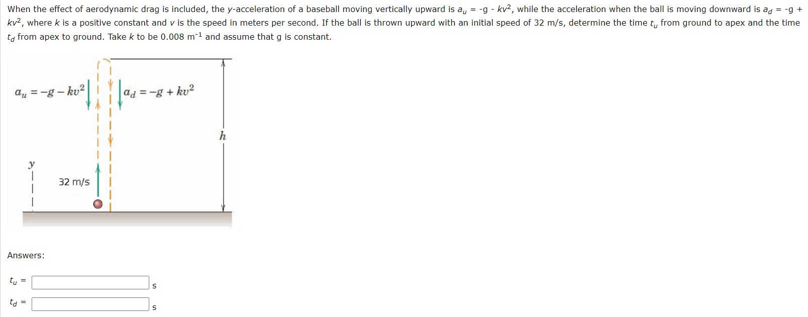 Solved When the effect of aerodynamic drag is included, the | Chegg.com