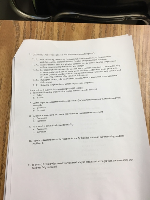 Solved S. (10 points) True or False (place a / to indicate | Chegg.com