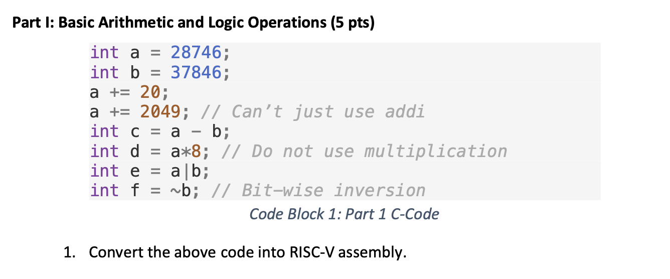 Solved Part I: Basic Arithmetic and Logic Operations (5 pts) | Chegg.com