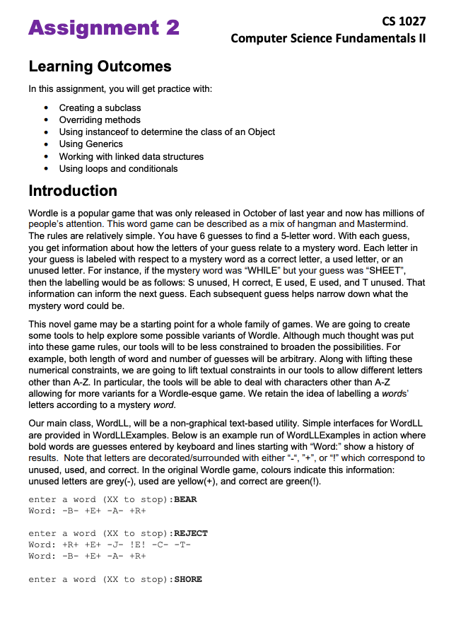 Solved Assignment 2 Cs 1027 Computer Science Fundamentals Ii 