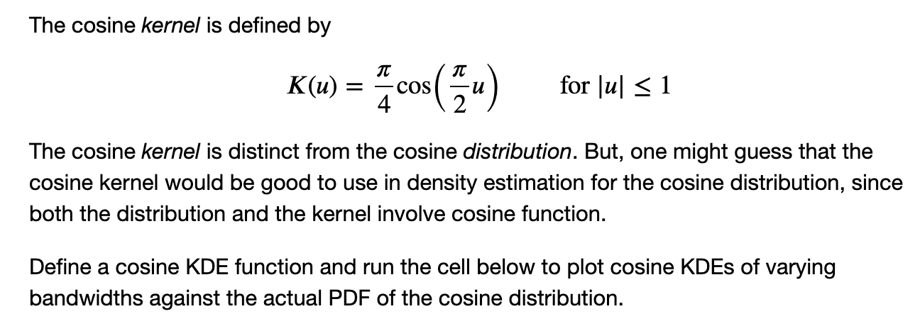 Define the KDE function kde(x, sample, | Chegg.com