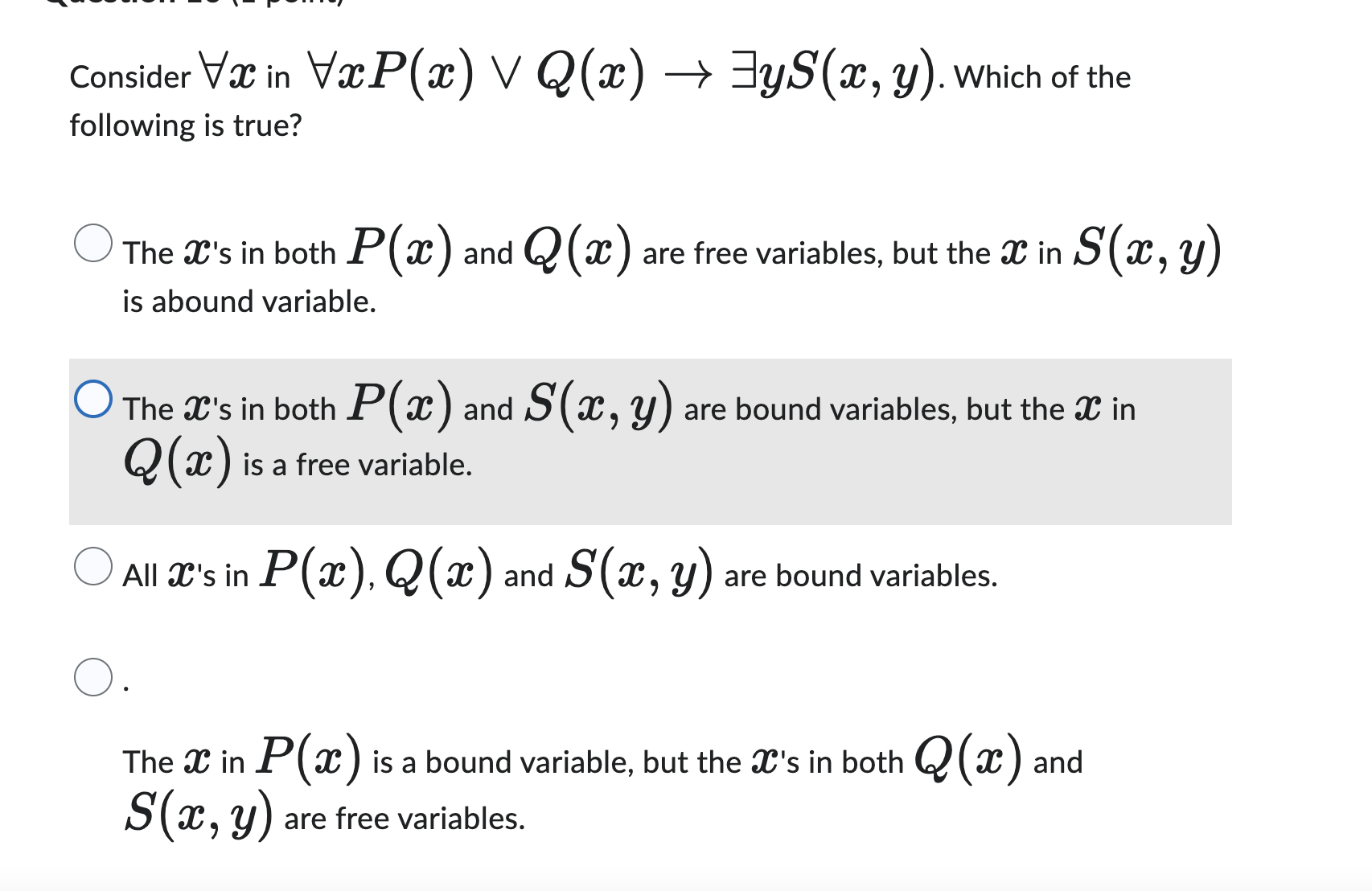 Solved by an EXPERT Consider AAx in ﻿AAxP(x)vvQ(x)→EEyS(x,y). ﻿Which of | Chegg.com