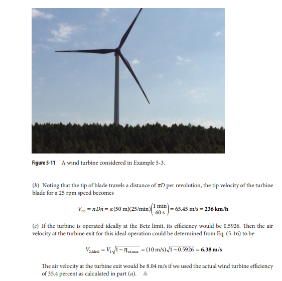 Solved EXAMPLE 5-3 A wind turbine with a 50 -m-diameter | Chegg.com