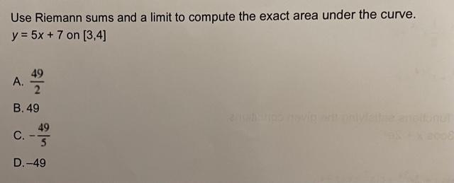 Solved Use Riemann sums and a limit to compute the exact | Chegg.com