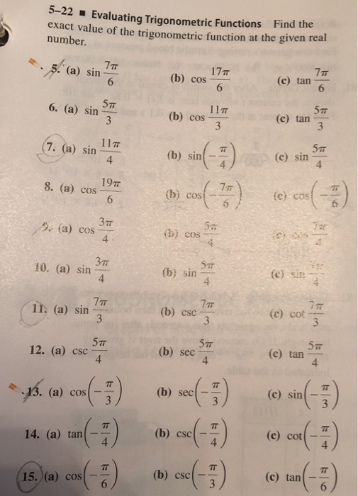 Solved 5-22 Evaluating Trigonometric Functions Find the | Chegg.com