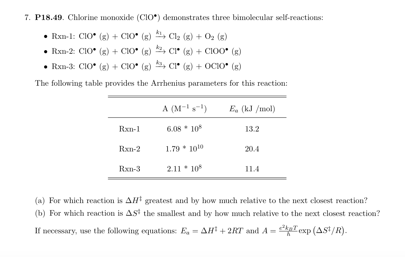 Solved 7. P18.49. Chlorine monoxide (ClO∙) demonstrates | Chegg.com