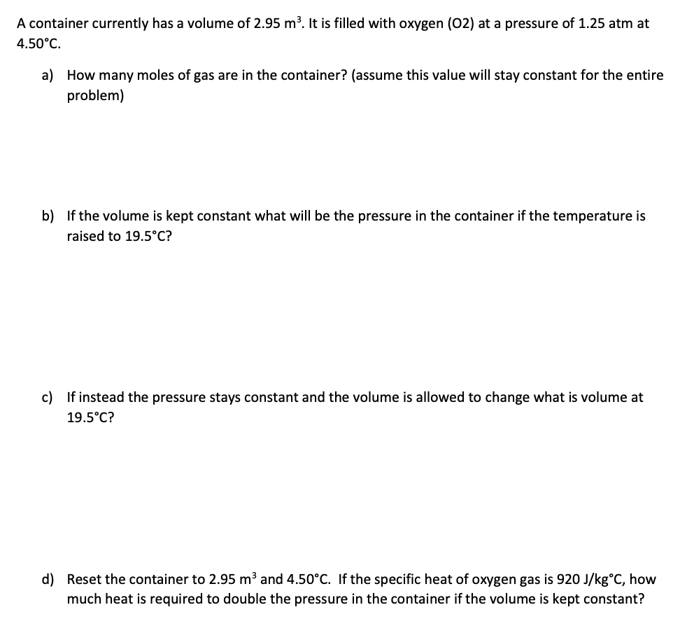 Solved container currently has a volume of 2.95 m3. It is | Chegg.com