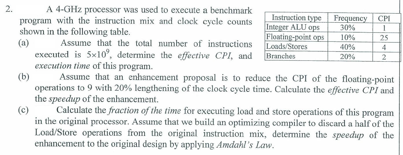 Solved 2. 25 4 2 A 4-GHz processor was used to execute a | Chegg.com