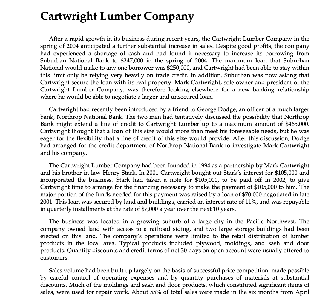 Solved Why does Mr. Cartwright have to borrow money to | Chegg.com