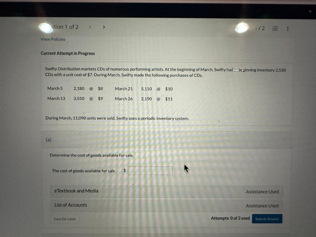Solved Current Attempt in Progress Swifty Distribution | Chegg.com