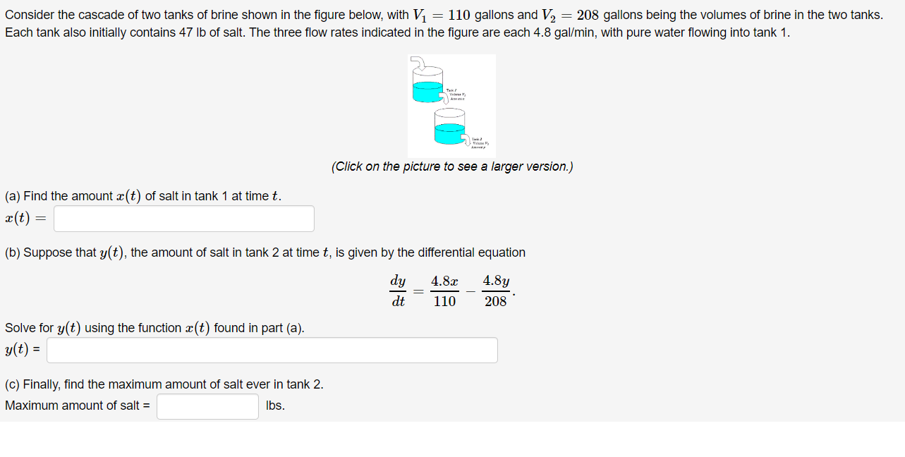 Solved Consider the cascade of two tanks of brine shown in | Chegg.com