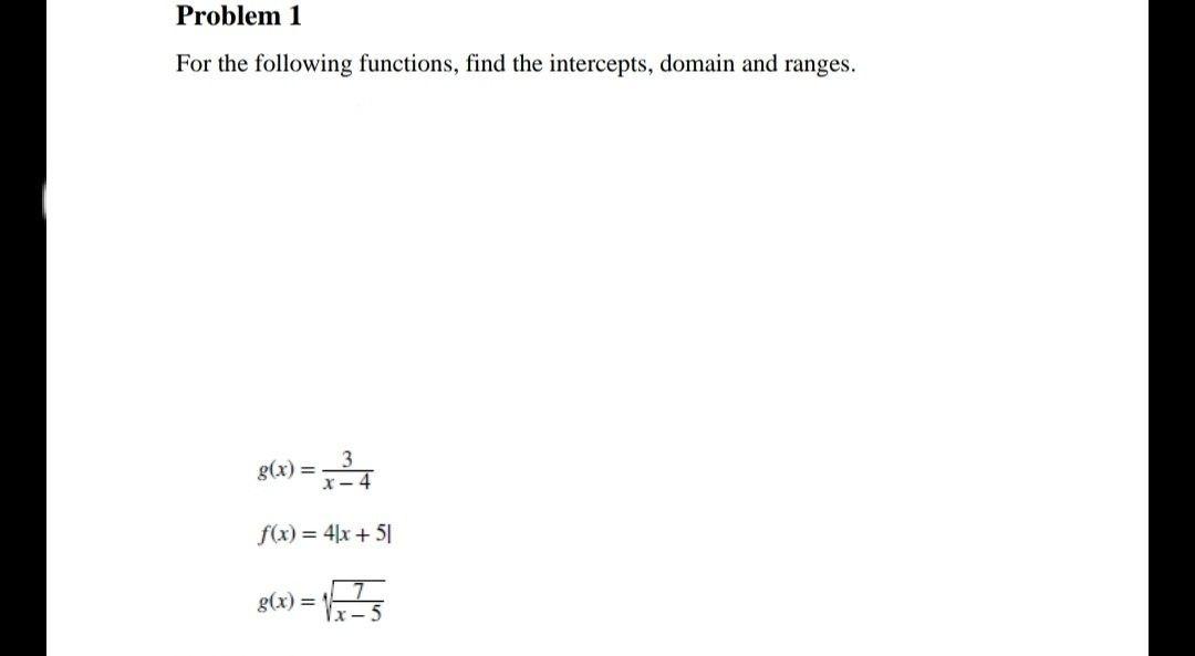 Solved Problem 1 For the following functions, find the | Chegg.com