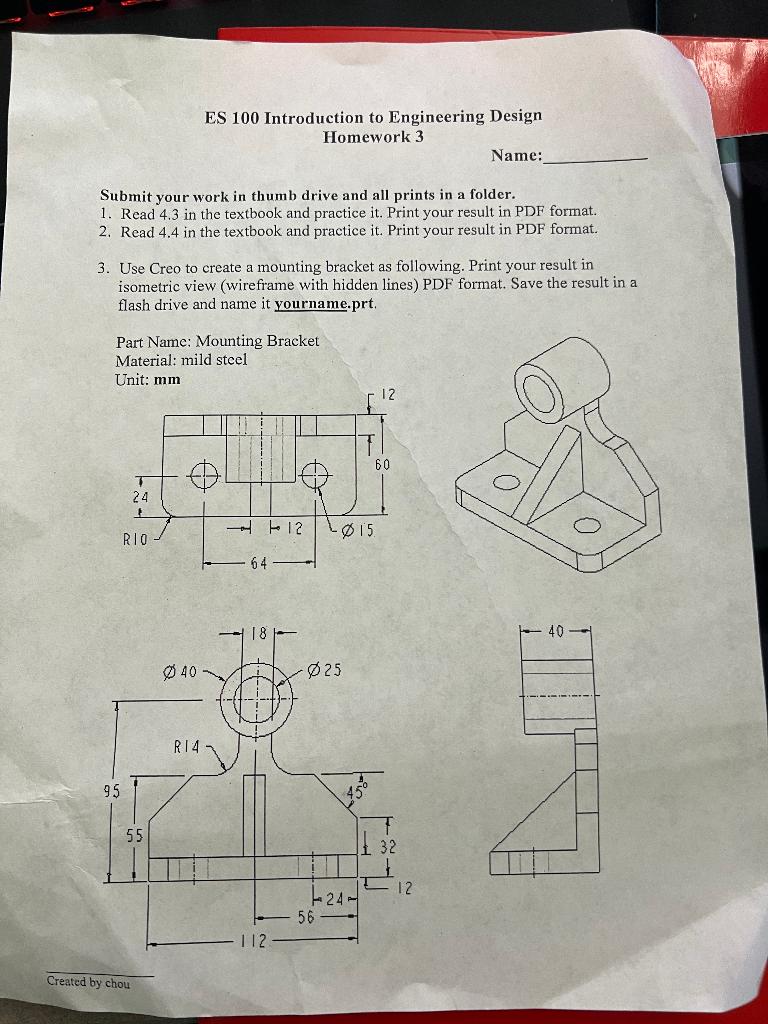 Solved ES 100 Introduction to Engineering Design Homework 3 | Chegg.com