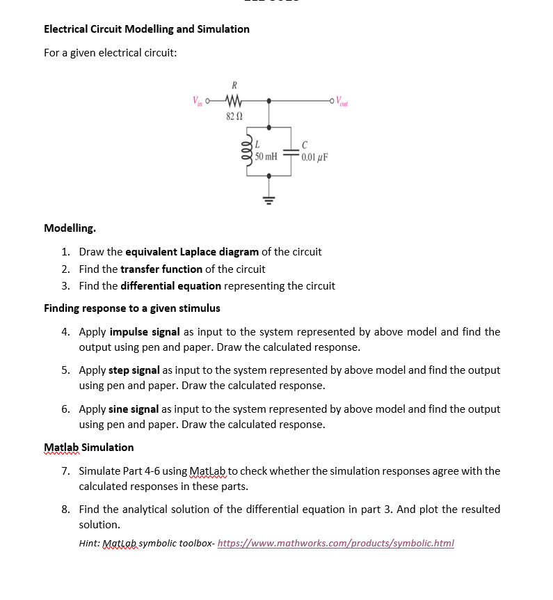 Solved Electrical Circuit Modelling and Simulation For a | Chegg.com