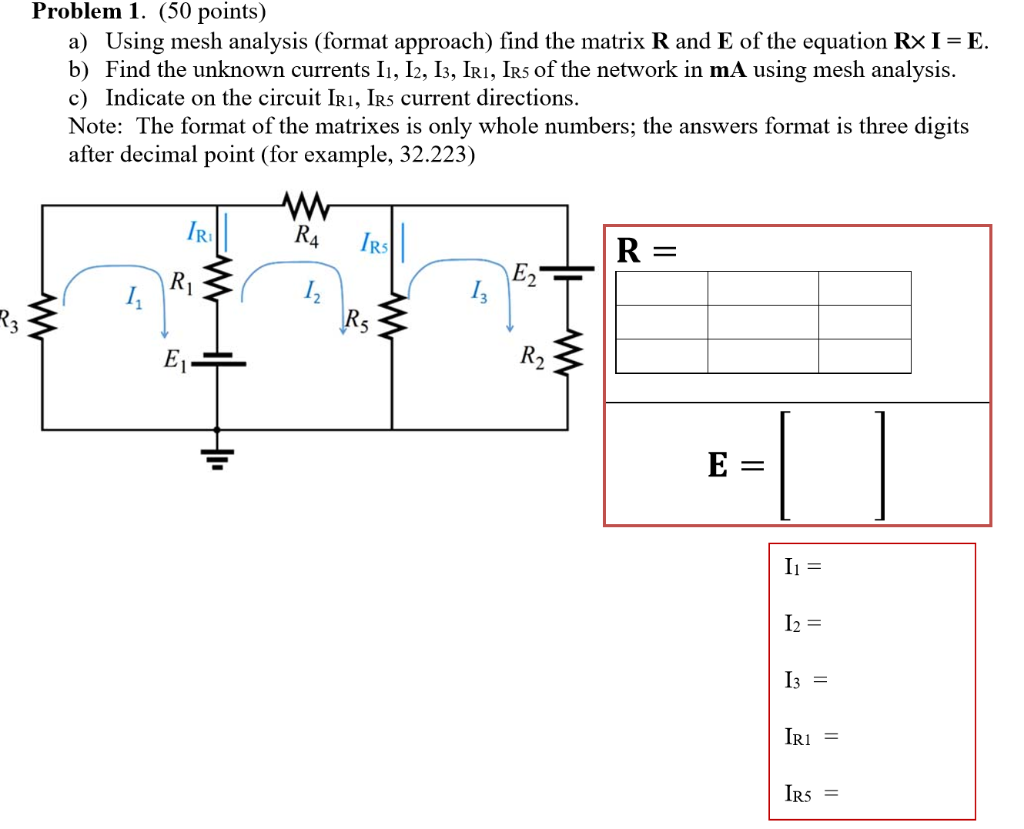 Solved Problem 1. (50 points) a) Using mesh analysis (format | Chegg.com