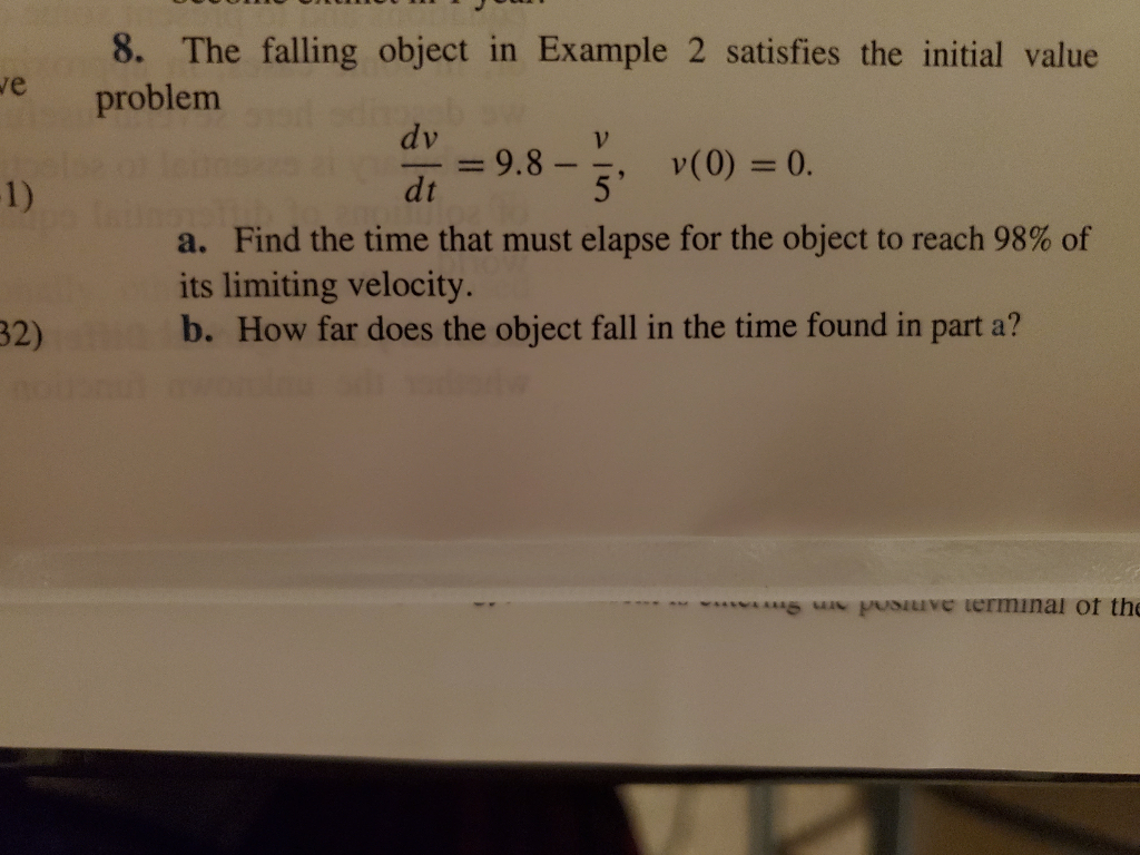 Solved The falling in Example 2 satisfies the initial value | Chegg.com