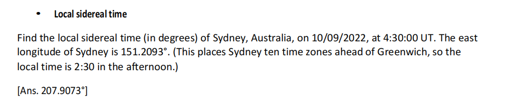 Solved - Local sidereal time Find the local sidereal time | Chegg.com