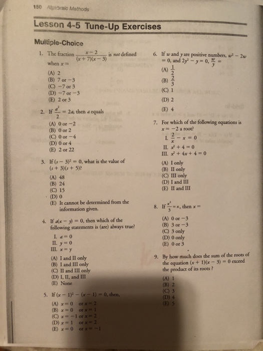 Solved 150 Algbraic Methods Lesson 4-5 Tune-Up Exercises | Chegg.com Solved 150 Algbraic Methods Lesson 4-5 Tune-Up Exercises | Chegg.com